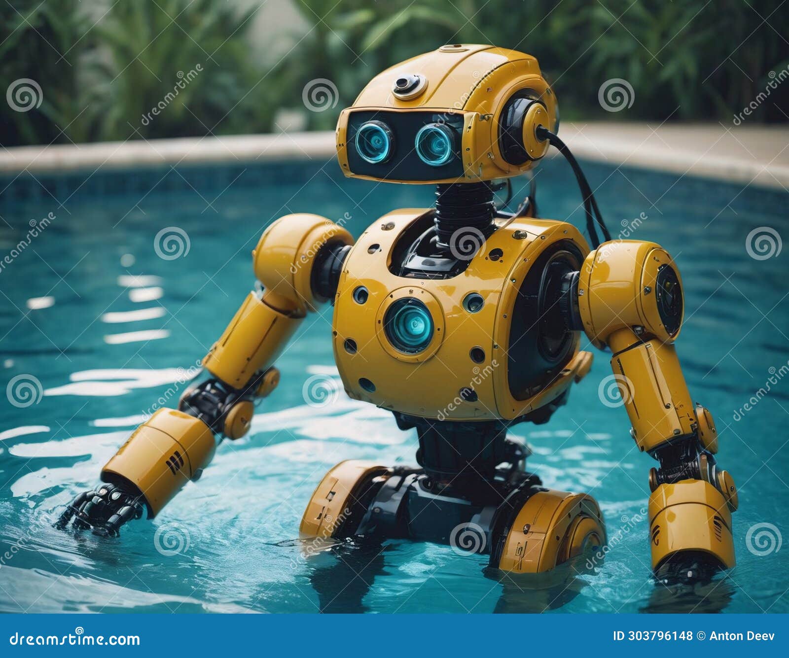 Mechanical Waterproof Robot in Pool. Modern Cybernetic Machine with ...