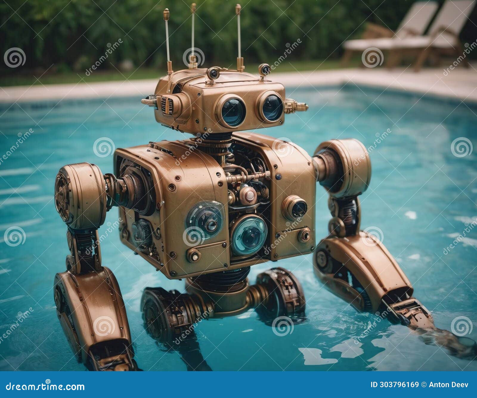 Mechanical Waterproof Robot in Pool. Modern Cybernetic Machine with ...