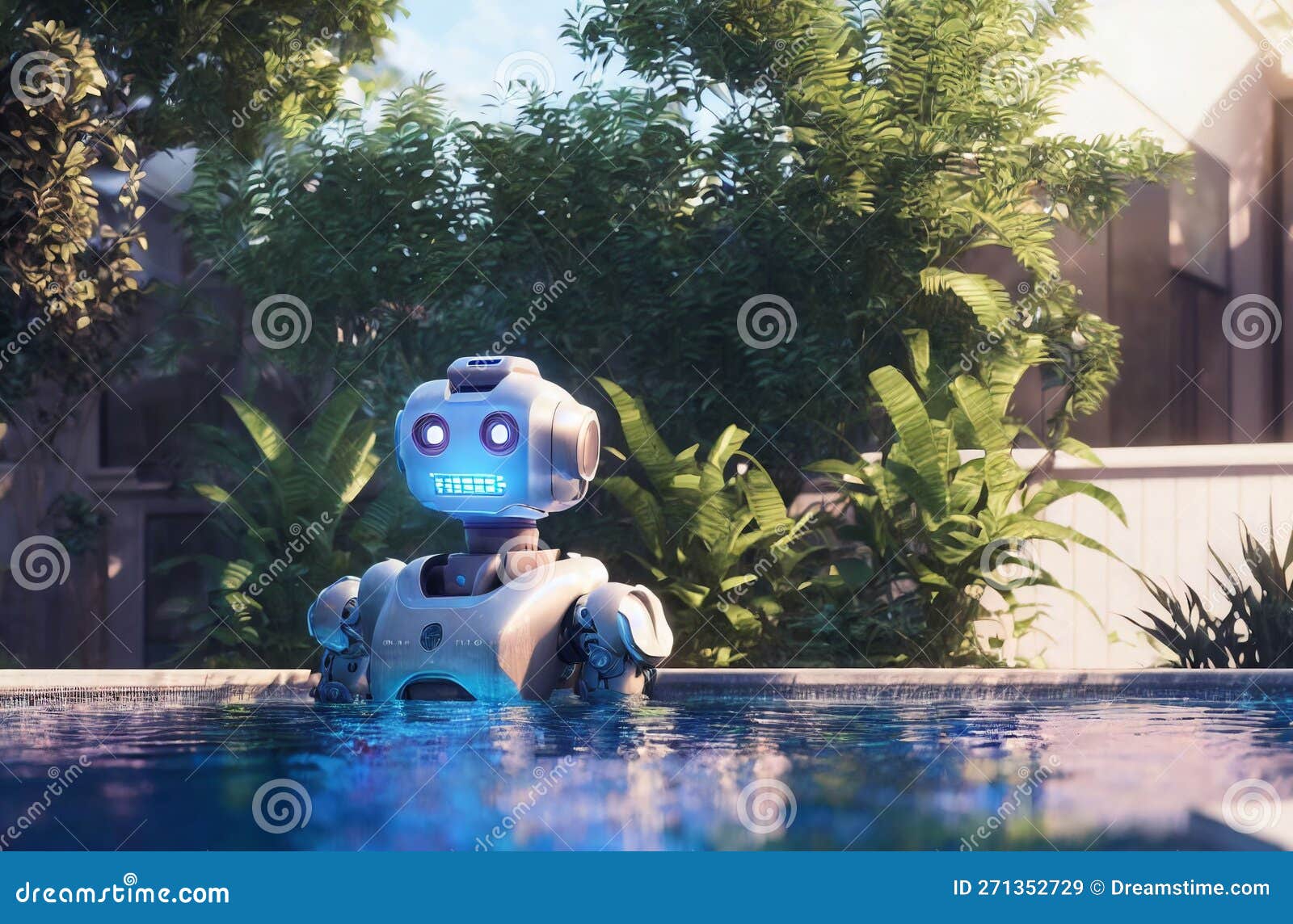 Mechanical Waterproof Robot in Pool. Modern Cybernetic Machine with ...