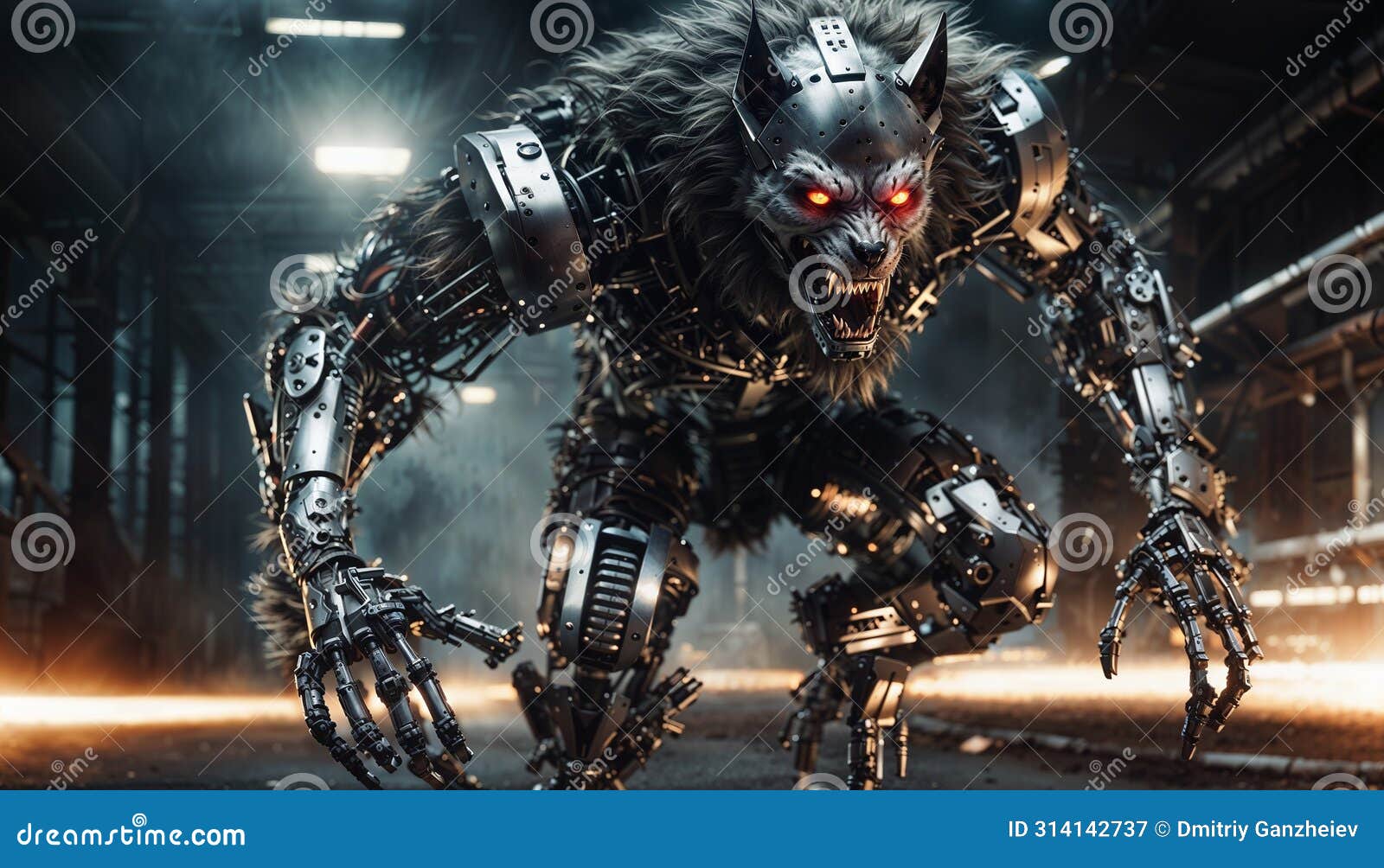Mechanical Werewolf with Glowing Eyes Stock Illustration - Illustration ...