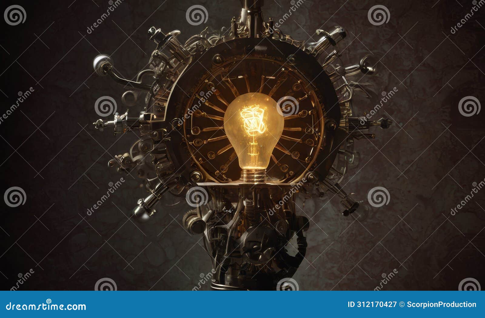 Mechanical Wheel with Light Bulb Stock Image - Image of steel ...
