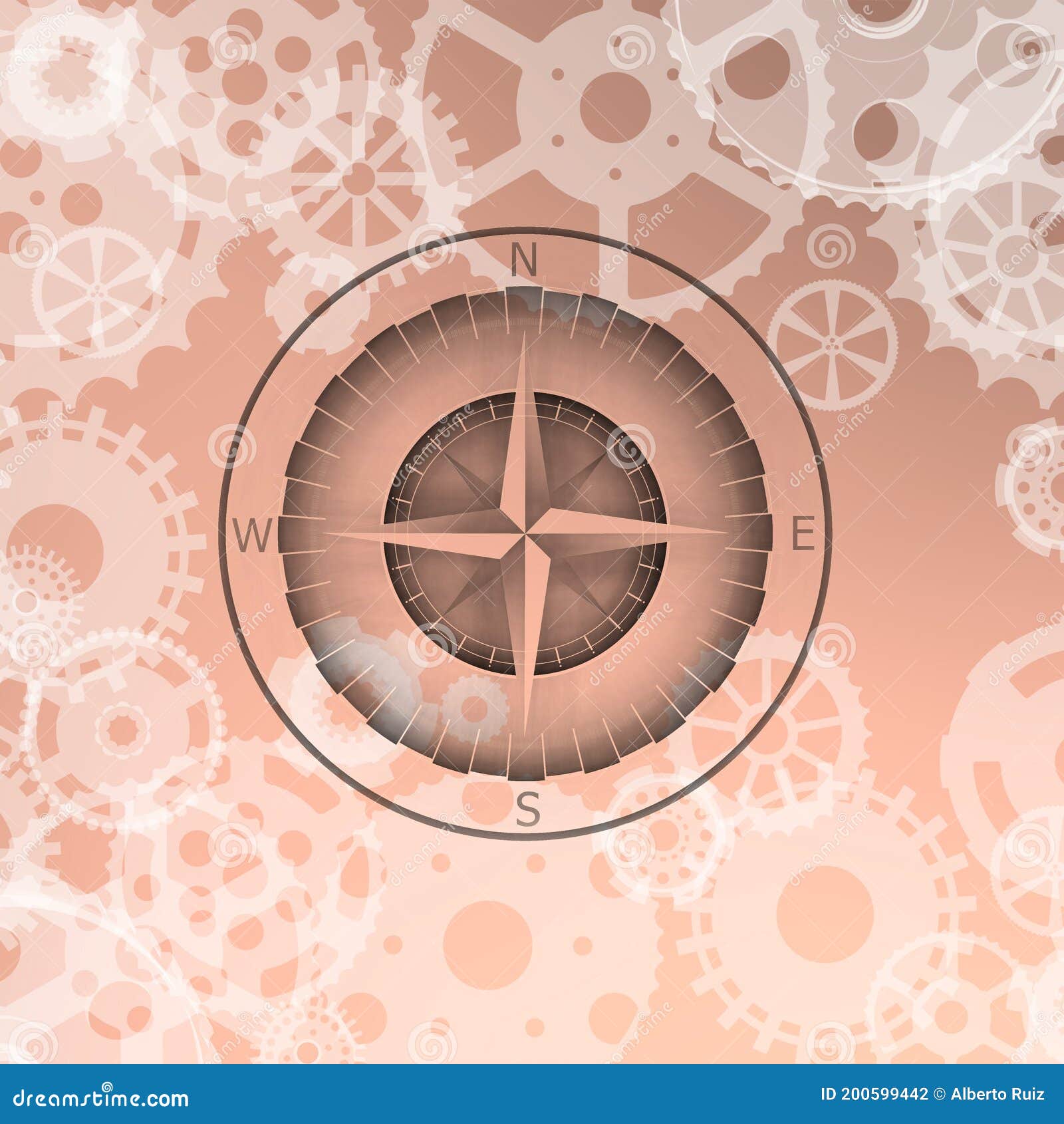 Mechanicl Compass Shadows Over Redish Background Stock Illustration ...