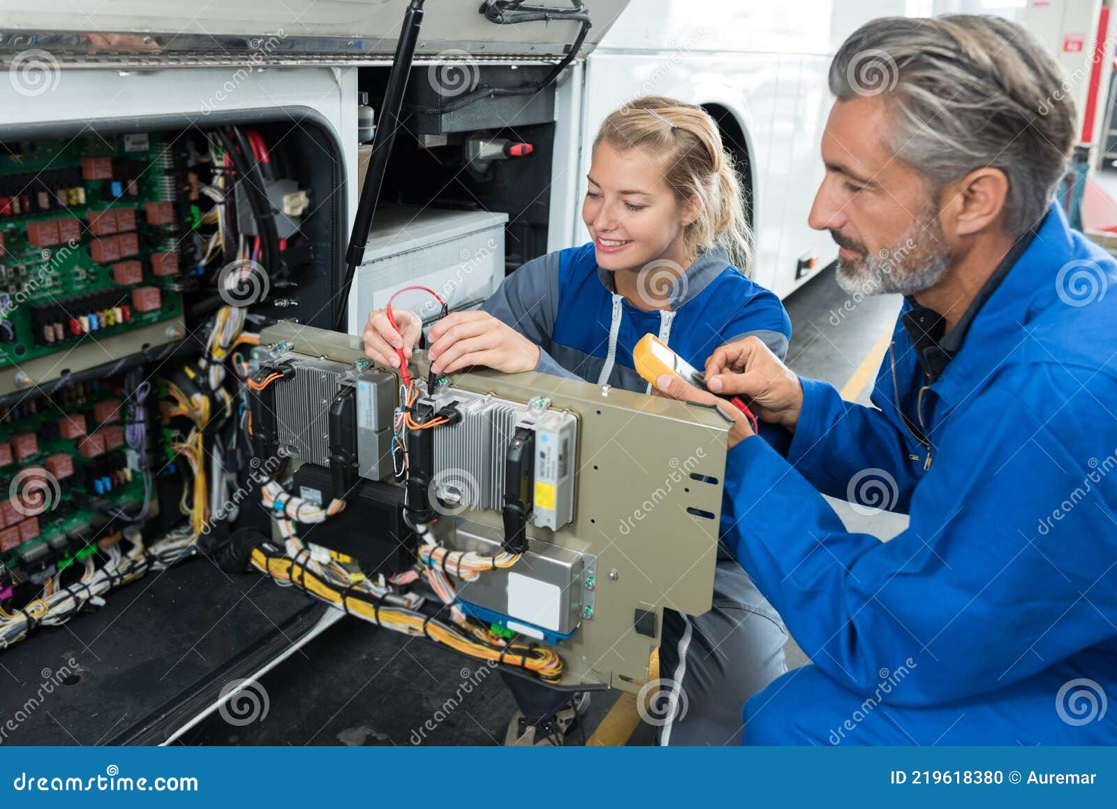 Mechanics Checking Tourist Bus before Travel Stock Photo - Image of ...