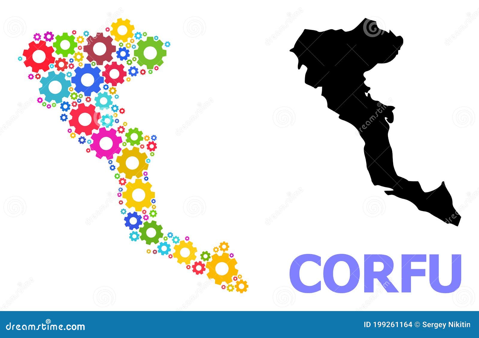 Mechanics Mosaic Map of Corfu Island with Multi-Colored Cogs Stock ...
