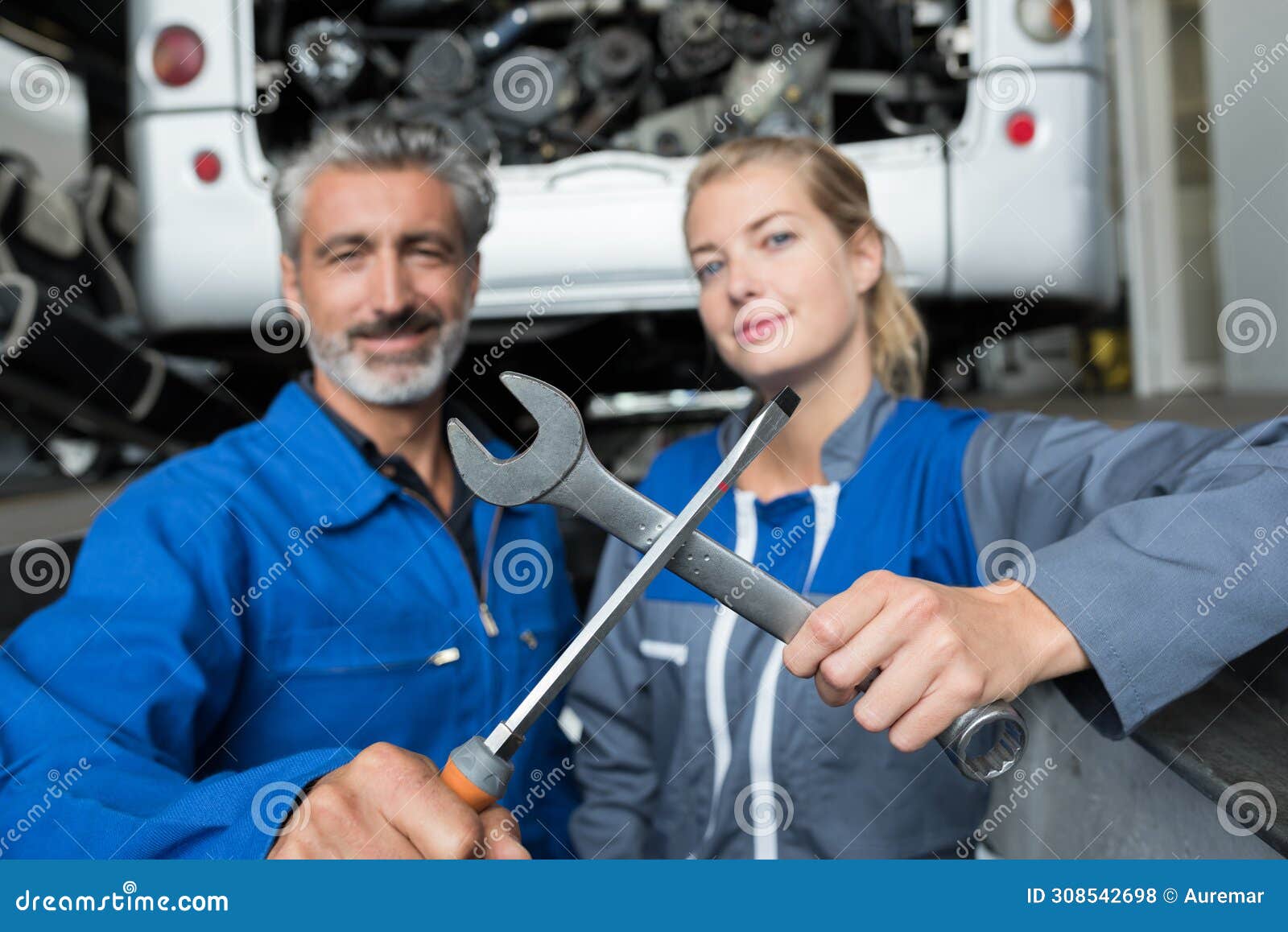 Mechanics Posing in Playful Pose Stock Photo - Image of work, workplace ...