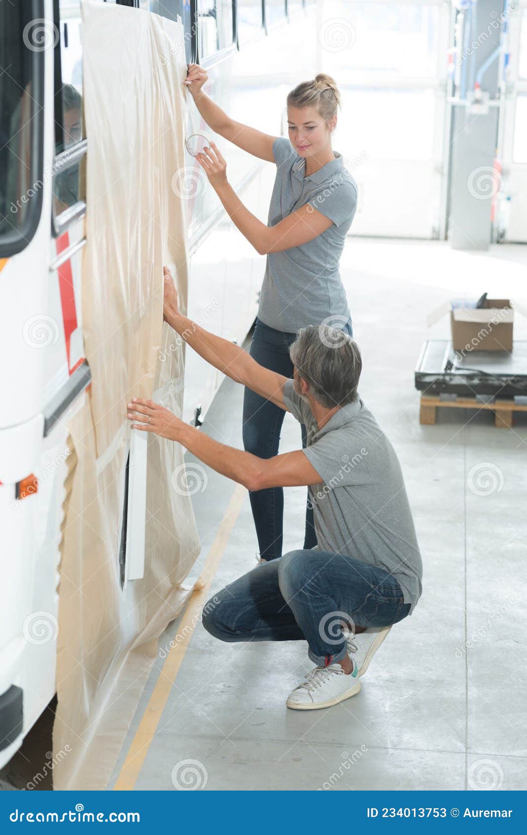 Mechanics Working on Bus at Work Stock Image - Image of roadside ...