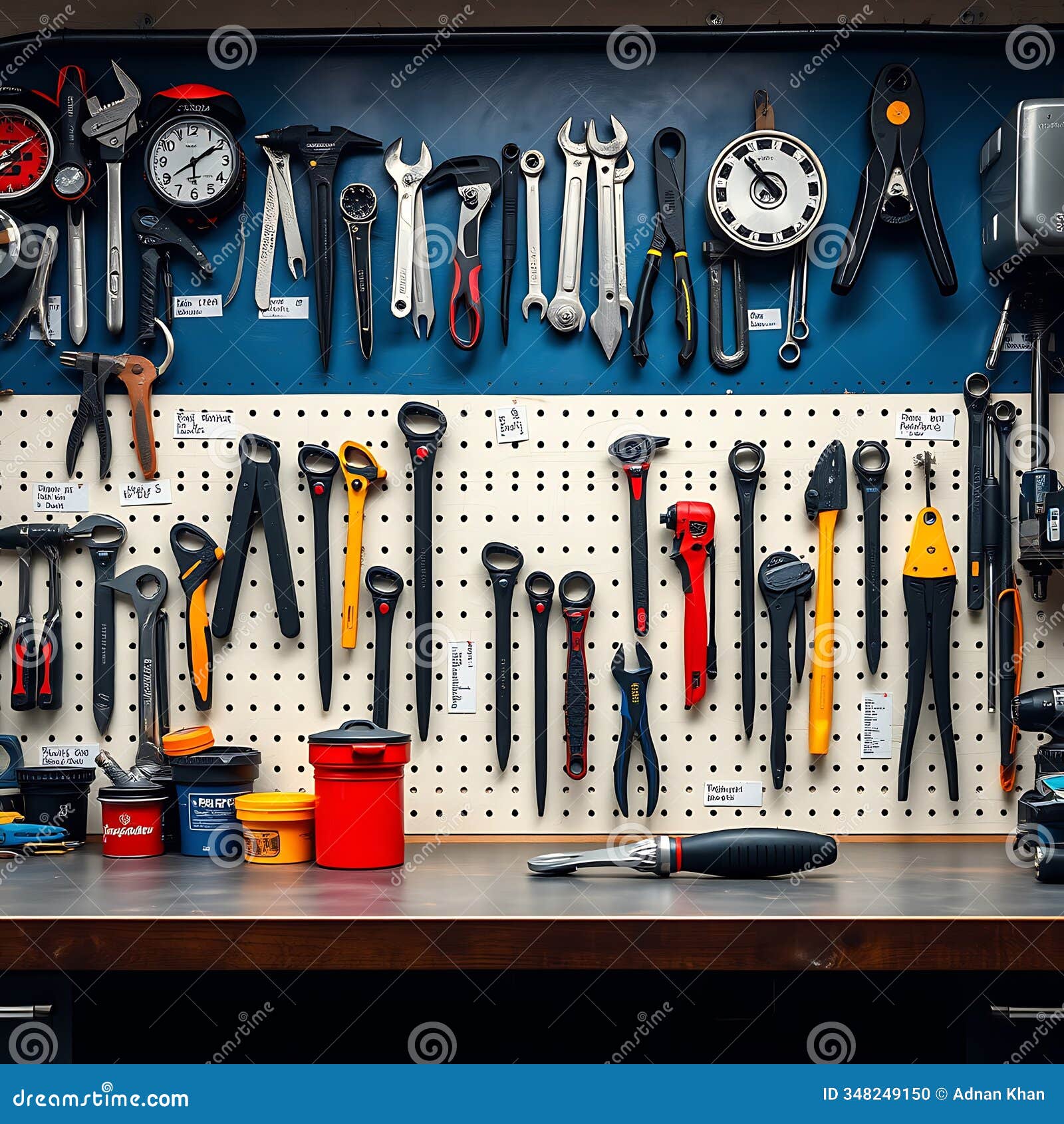 A Mechanics Workspace Featuring Organized Hand Tools Mounted on a ...