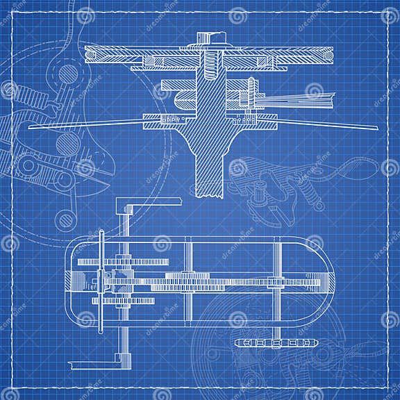 Mechanism Blueprint Stylized Draft. Stock Vector - Illustration of ...