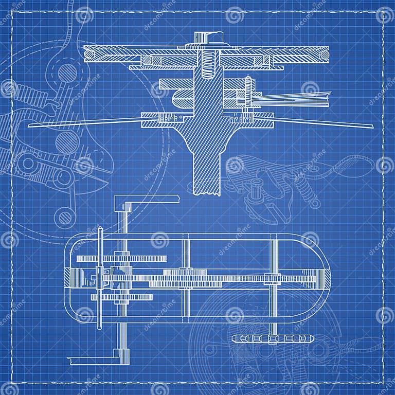 Mechanism Blueprint Stylized Draft. Stock Vector - Illustration of ...