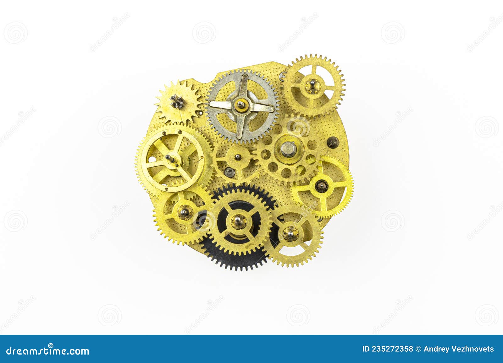Mechanism of Bronze Gears Isolated on a White Background Stock Photo ...