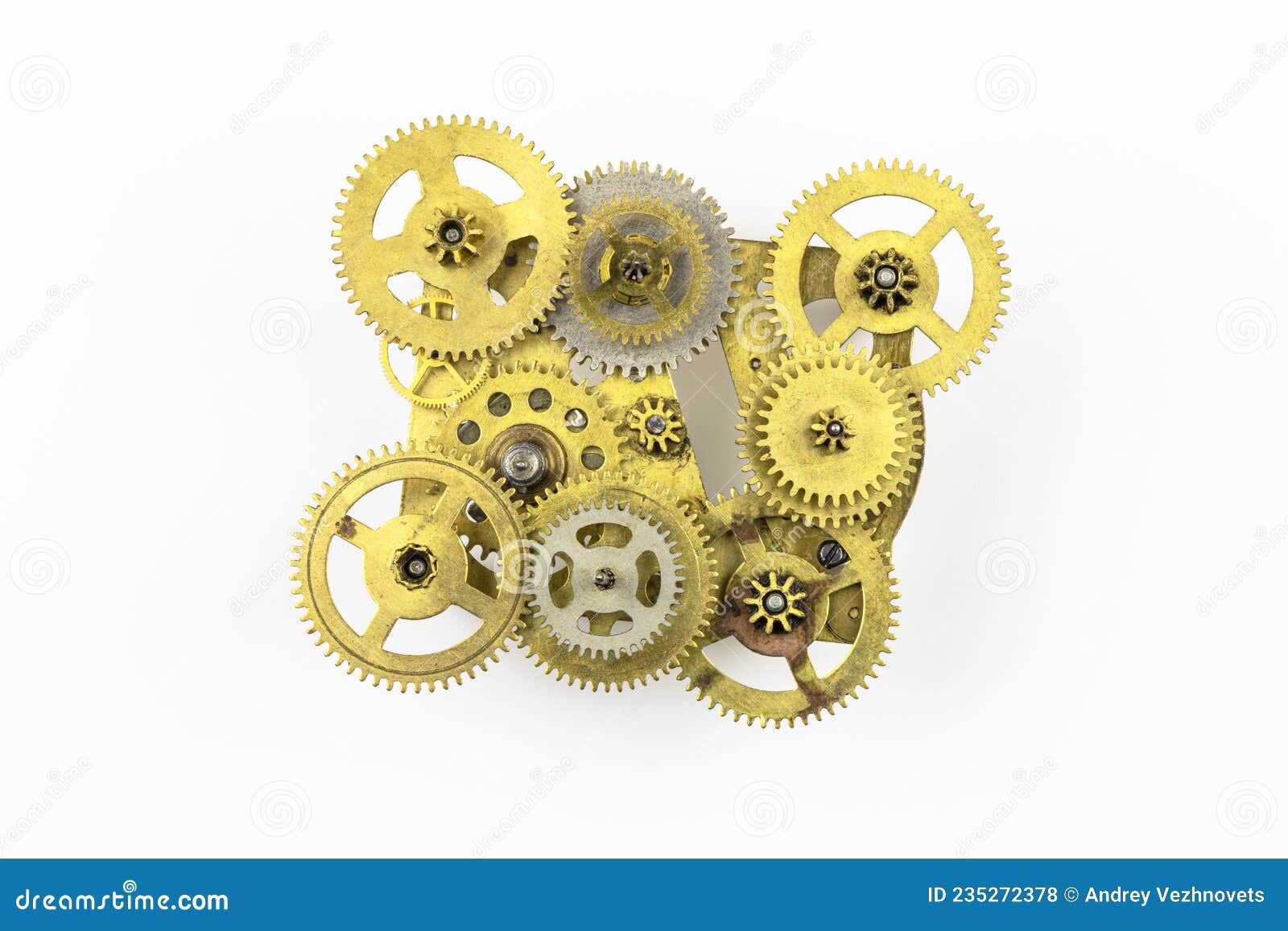 Mechanism of Bronze Gears Isolated on a White Background Stock Photo ...