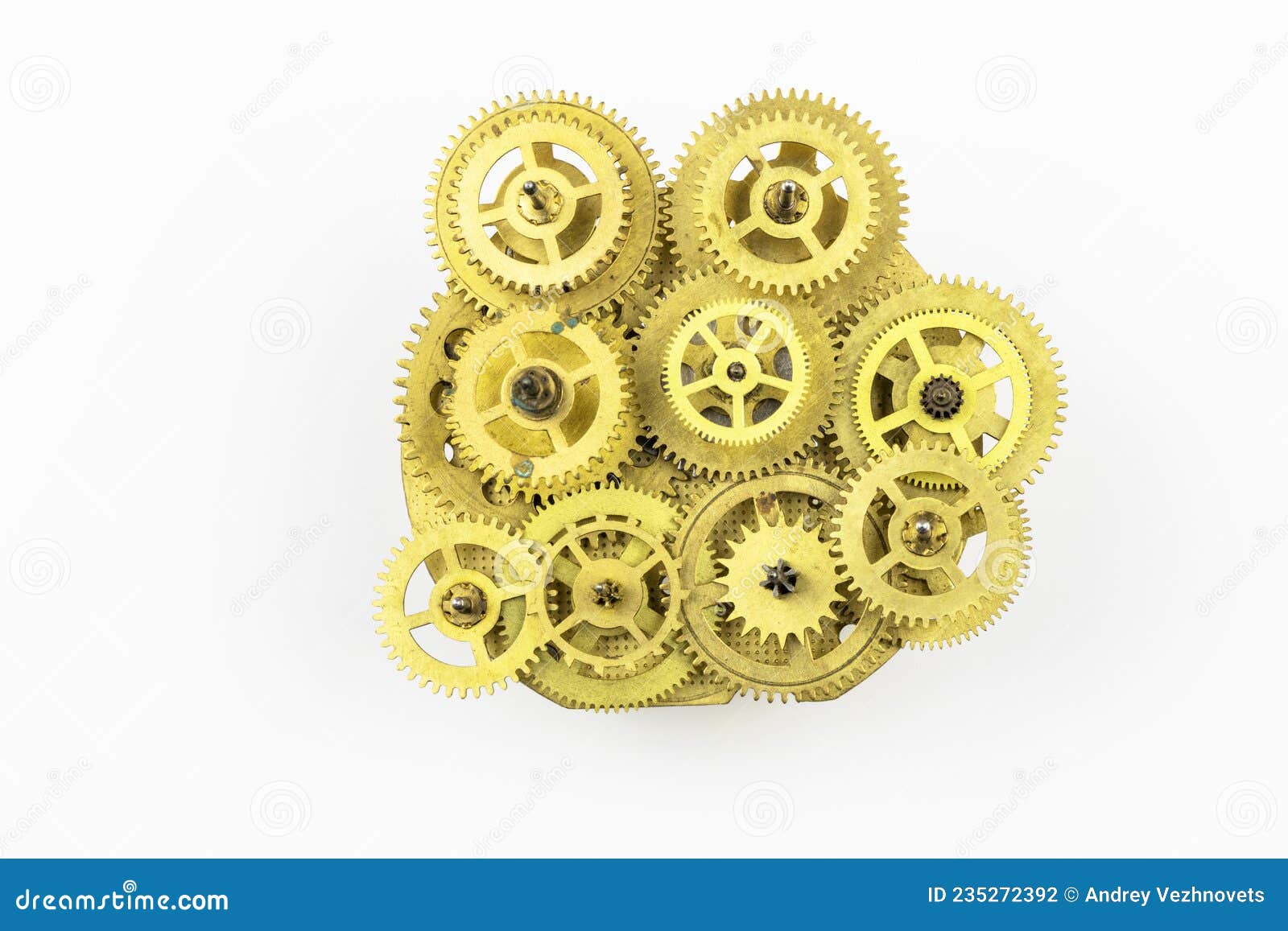 Mechanism of Bronze Gears Isolated on a White Background Stock Photo ...