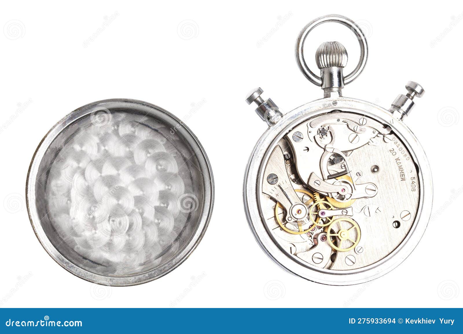 Mechanism, Clockwork of a Stopwatch, Isolated on White. Time, Work ...