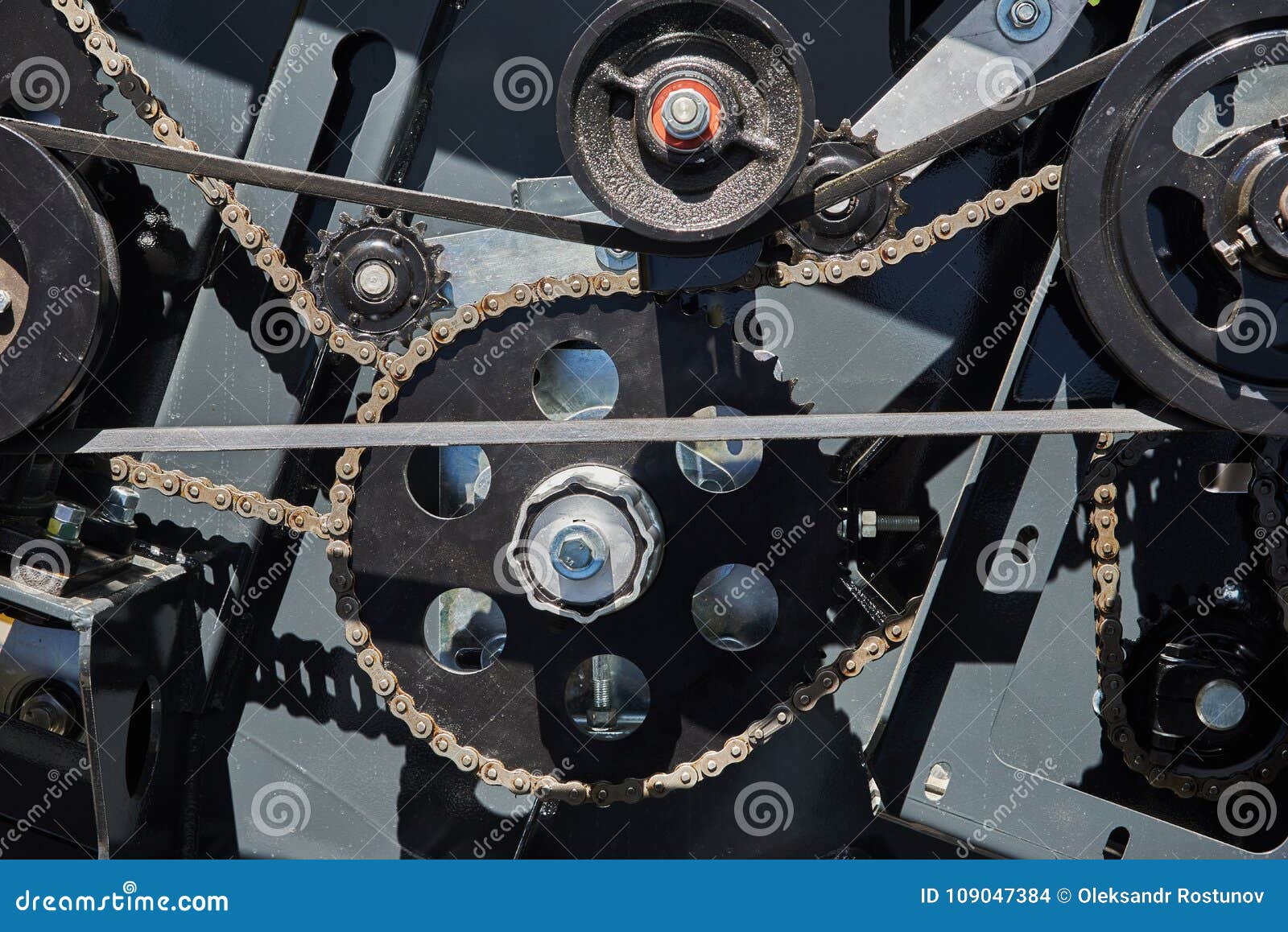 Mechanism with Cogwheels, Chain and Belt Drives Stock Photo - Image of ...