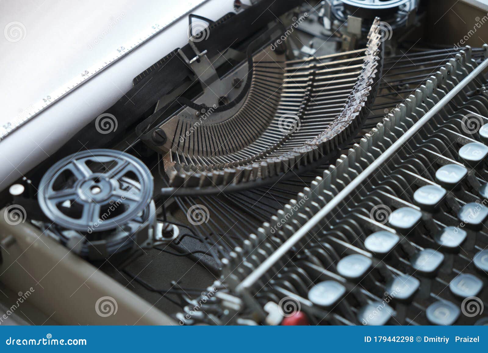 Mechanism and Keyboard of an Old Typewriter with Film Coil Stock Photo ...