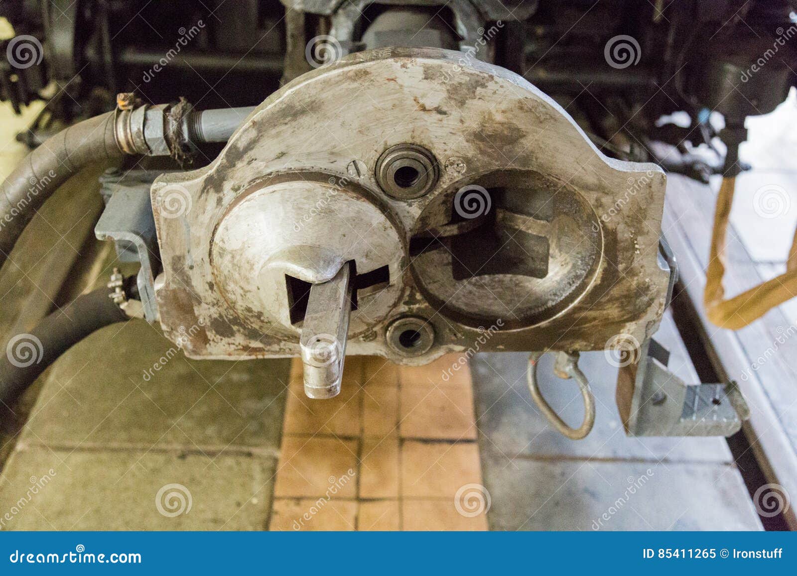The Mechanism of Wagons Coupling Stock Image - Image of railway ...
