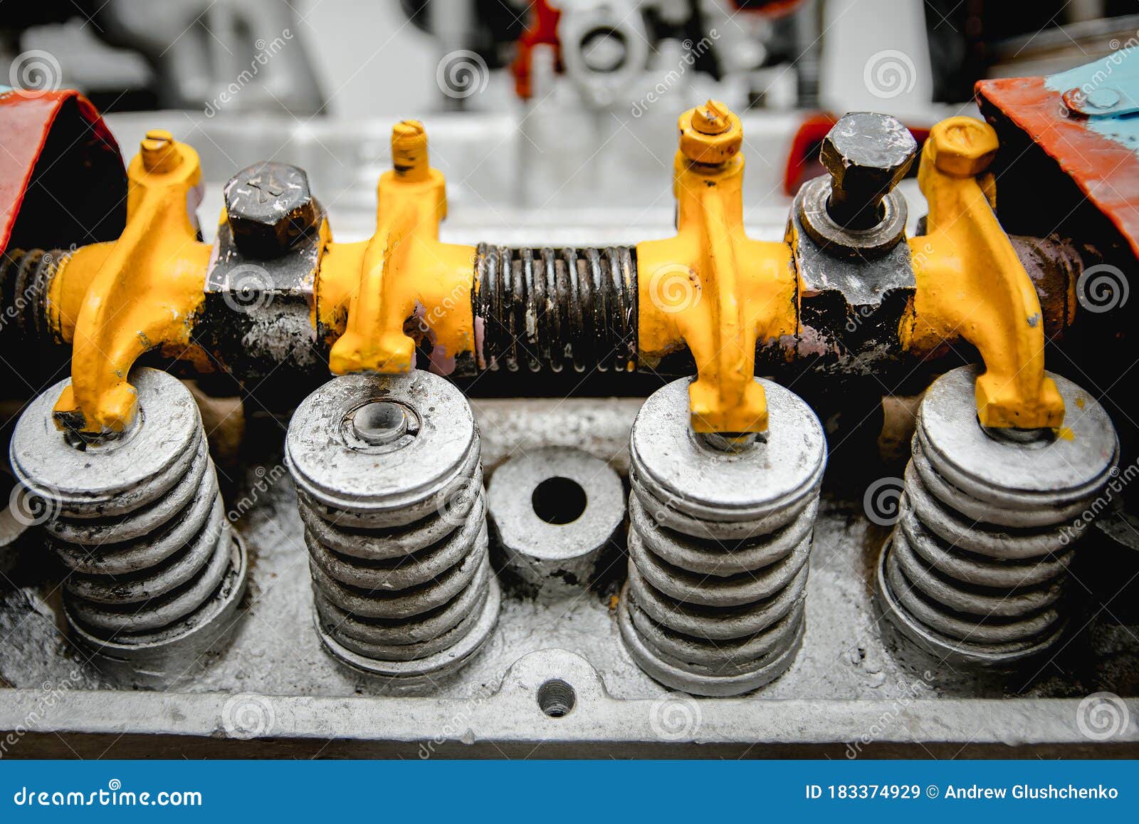 Valve Sistem Of A Old Engine The Head Of The Block Of Cylinders Removed ...