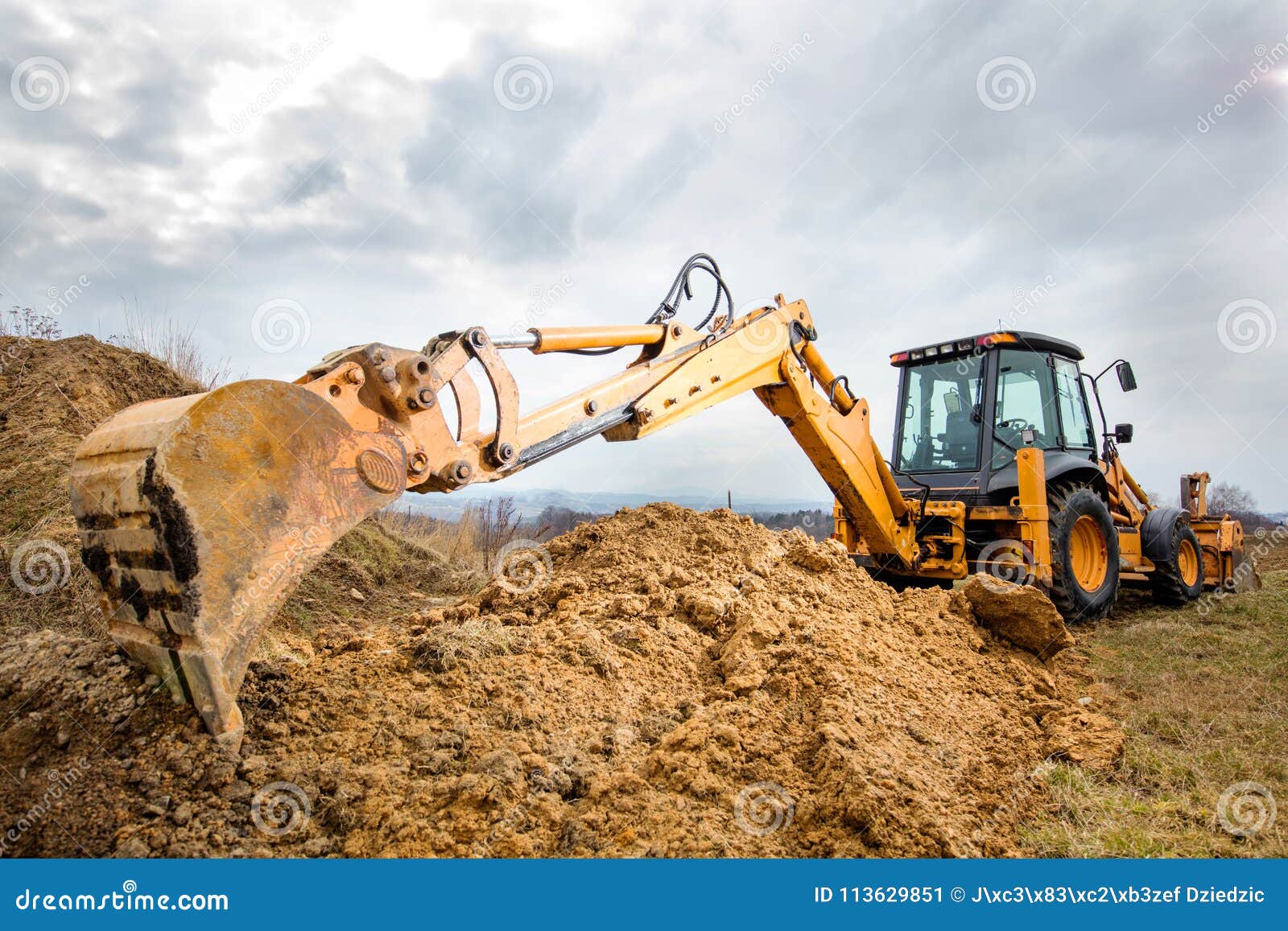 Excavator Doing Earthworks on Site Stock Image - Image of machine ...