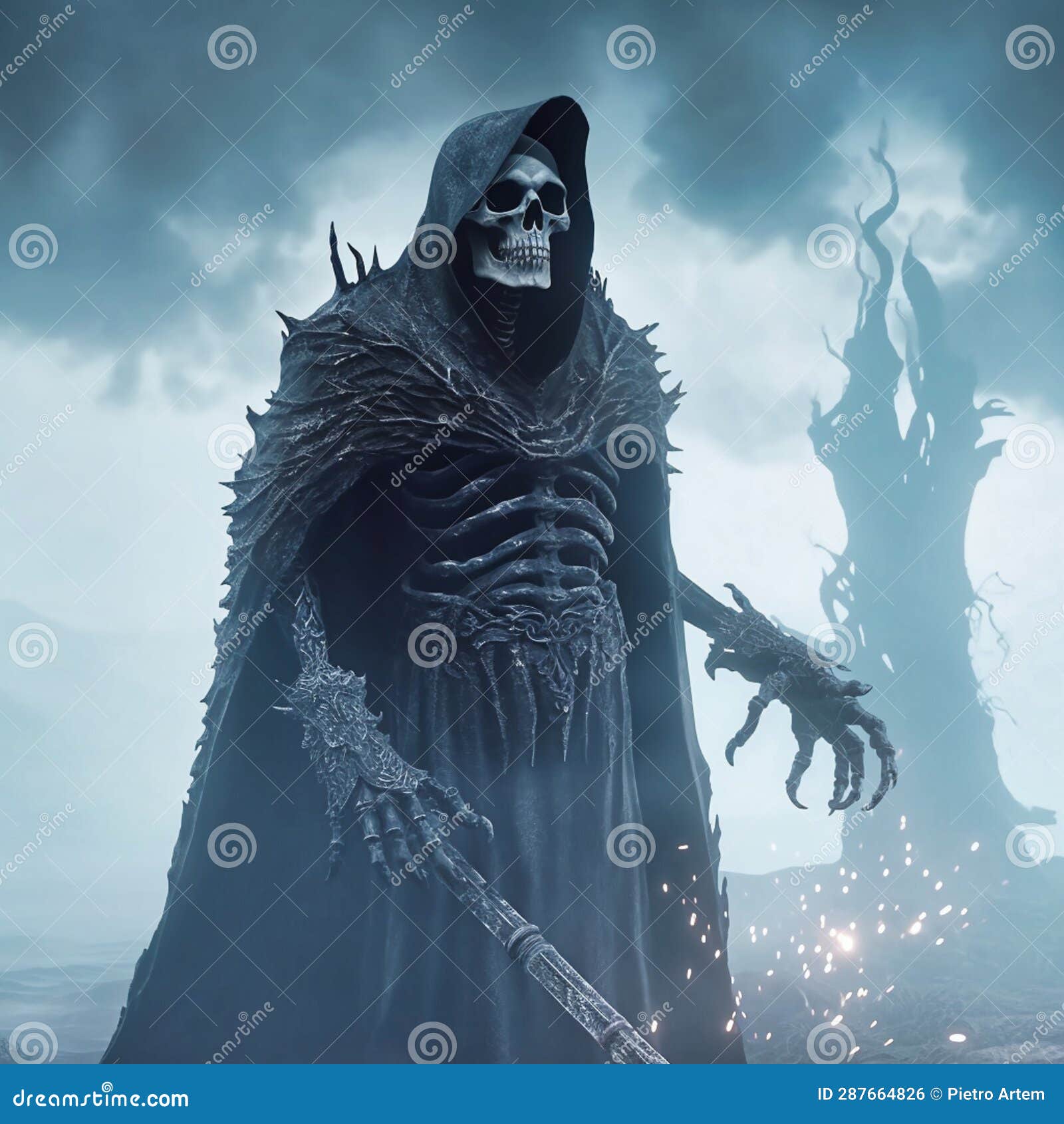 Mechanized Grim Reaper Emerging from Mist, Generative AI Stock ...