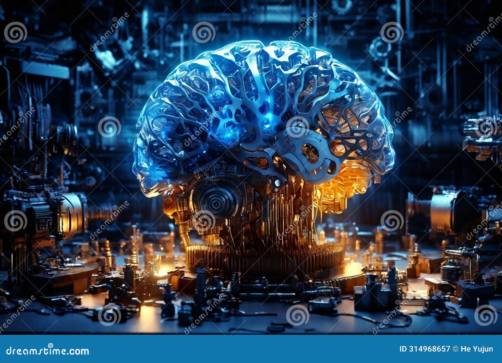Mechanized Mind: Stylized Futuristic Brain in a Broad Technological ...