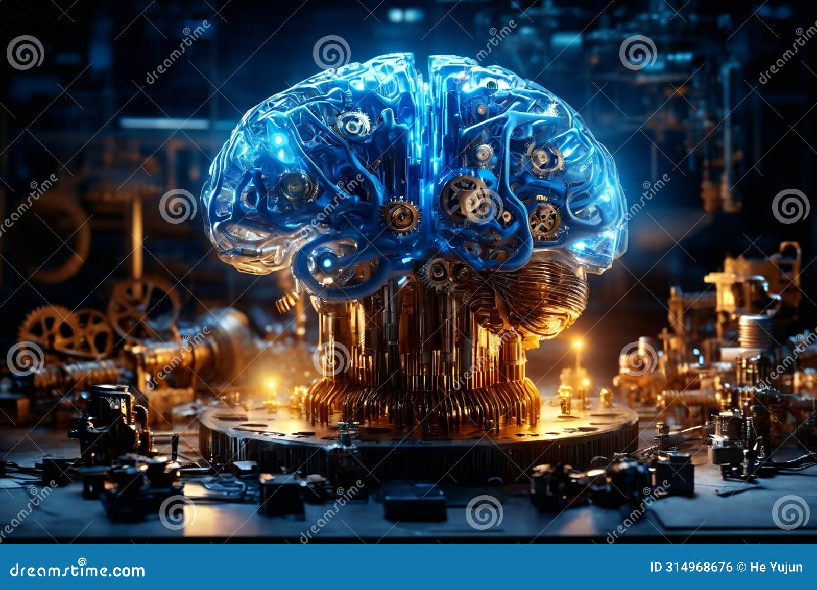 Mechanized Mind: Stylized Futuristic Brain in a Broad Technological ...