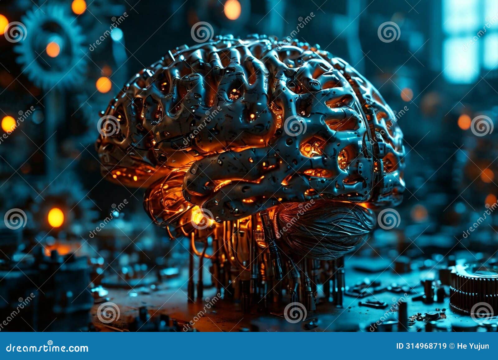 Mechanized Mind: Stylized Futuristic Brain in a Broad Technological ...