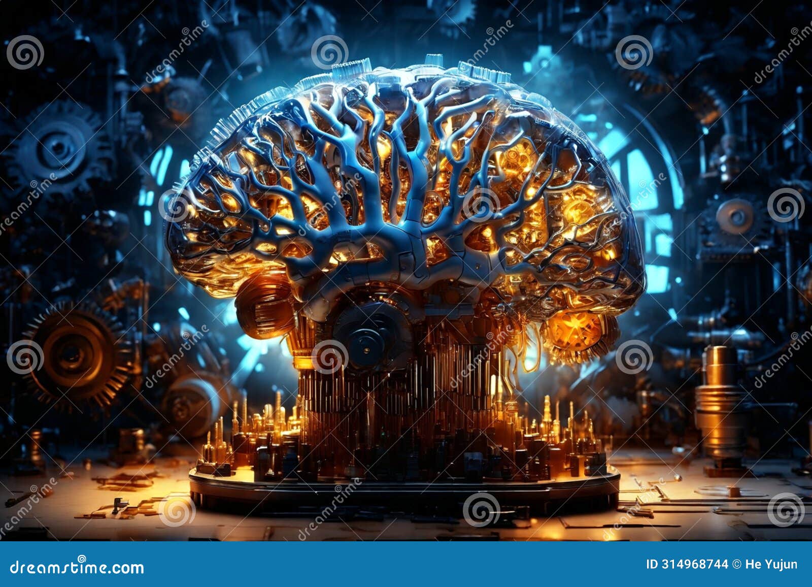 Mechanized Mind: Stylized Futuristic Brain in a Broad Technological ...