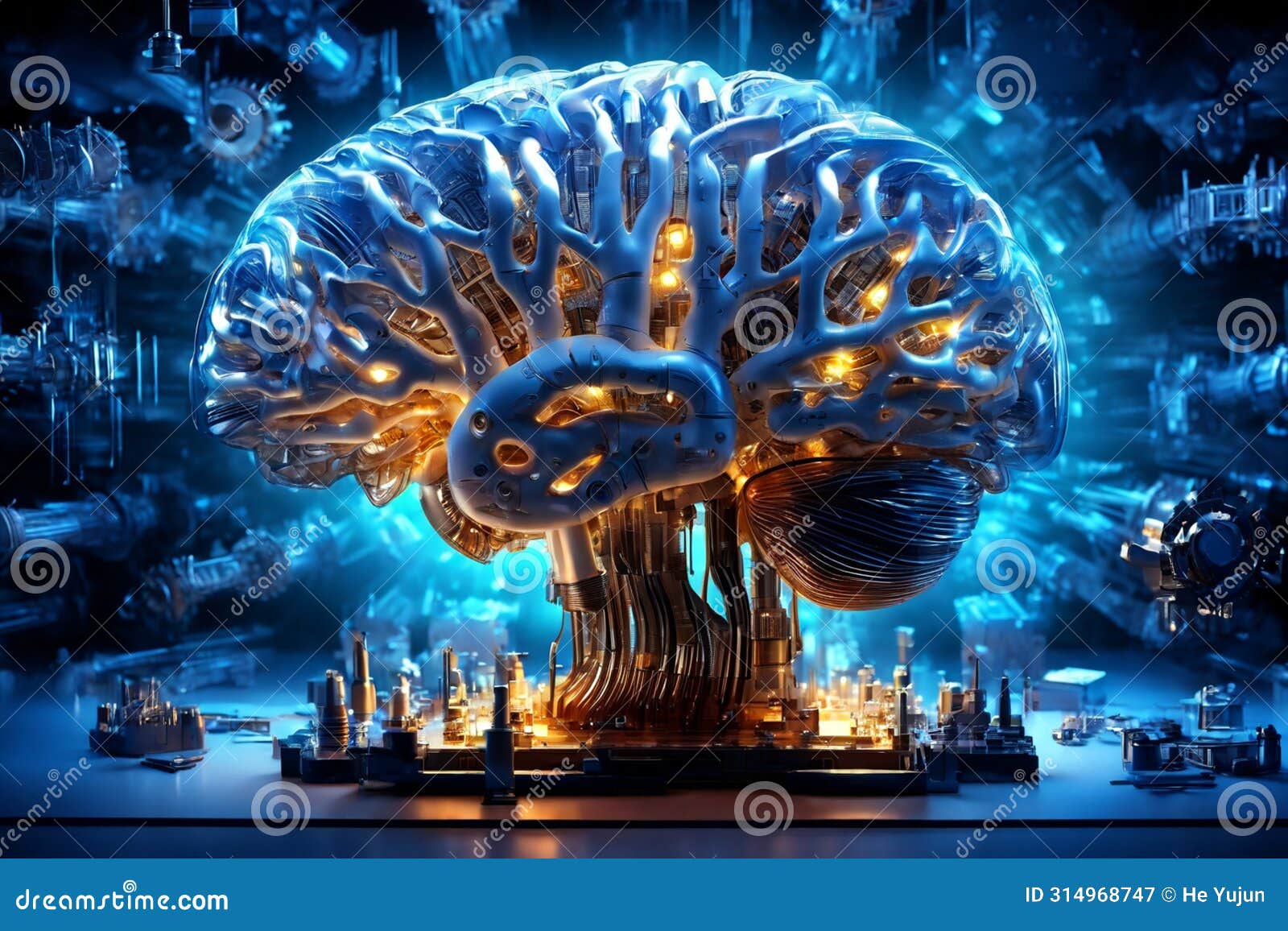 Mechanized Mind: Stylized Futuristic Brain in a Broad Technological ...