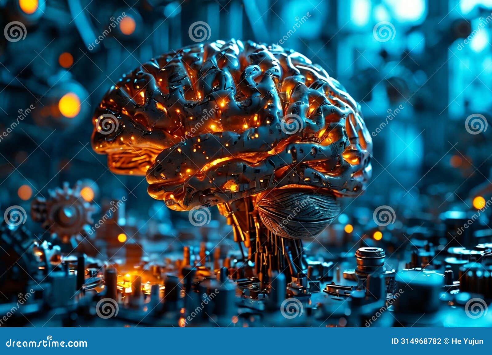 Mechanized Mind: Stylized Futuristic Brain in a Broad Technological ...