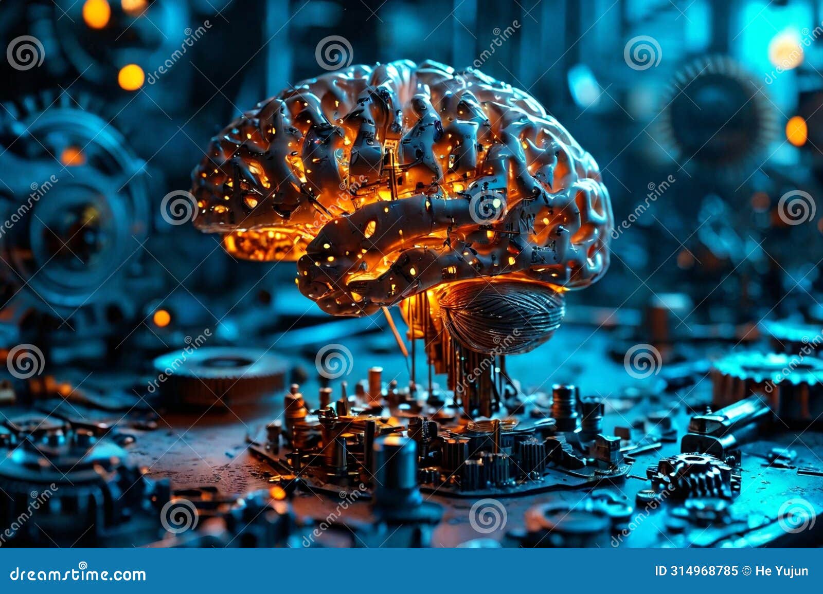 Mechanized Mind: Stylized Futuristic Brain in a Broad Technological ...
