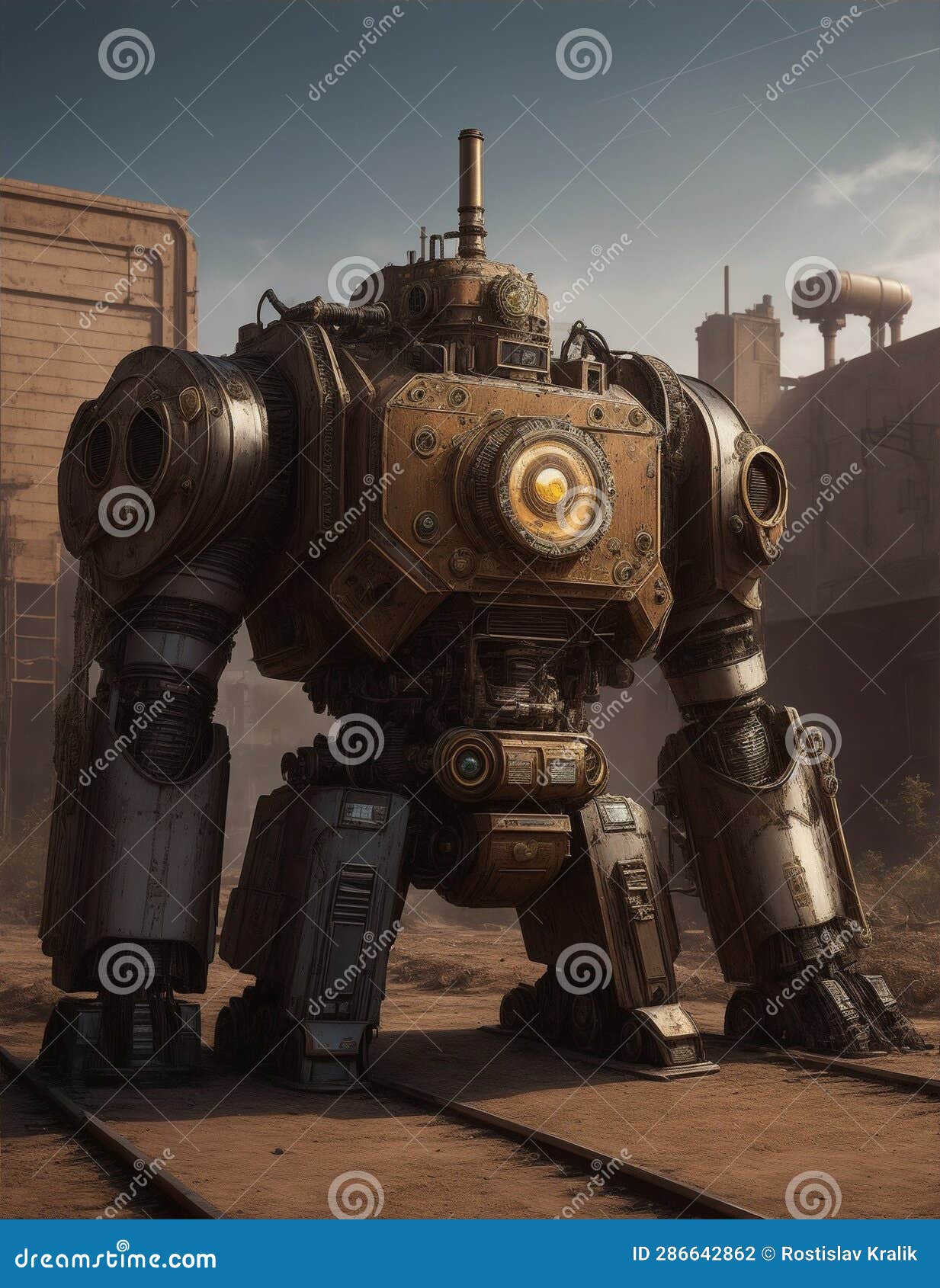 Mechtorian rusty retrobot stock illustration. Illustration of soldier ...