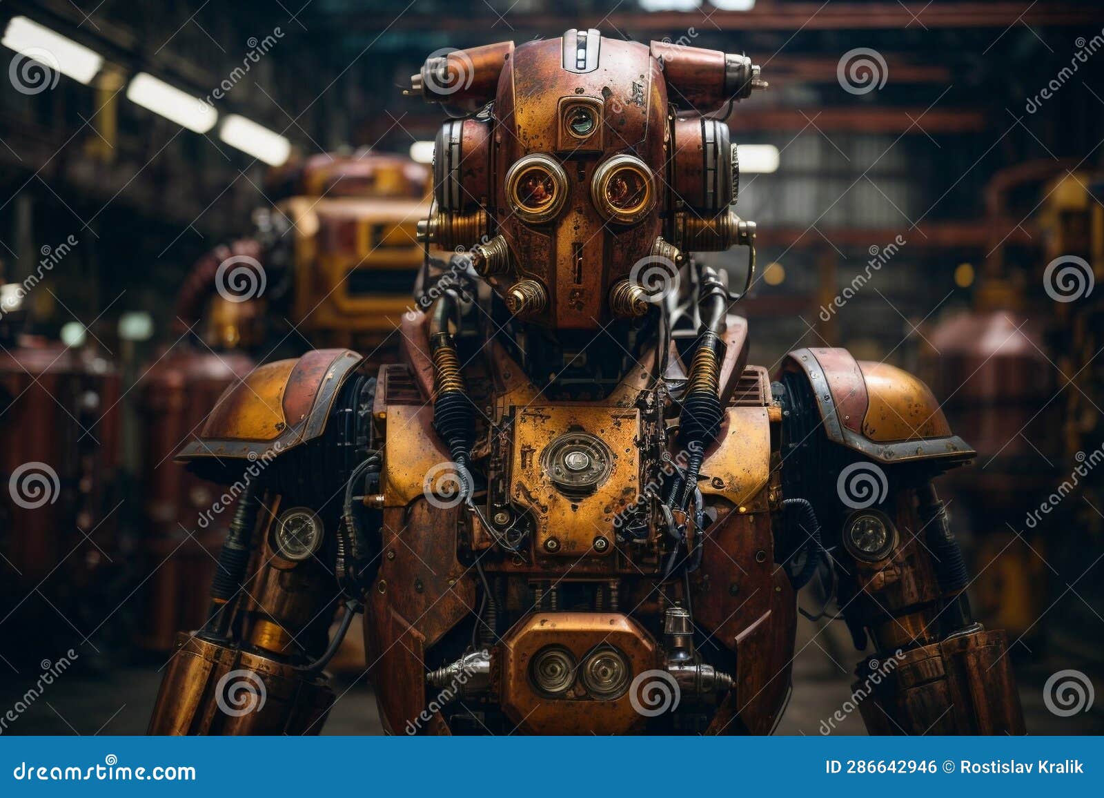 Mechtorian rusty retrobot stock illustration. Illustration of retrobot - 286642946