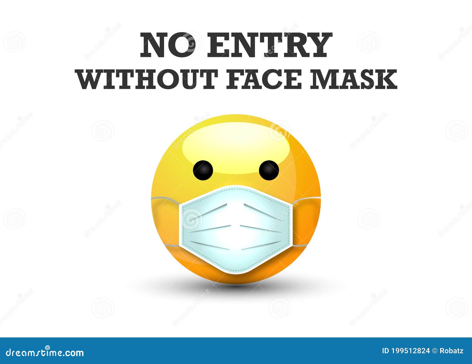 3d Cartoon Bubble Emoticon Face With Medical Mask. No Entry Without ...