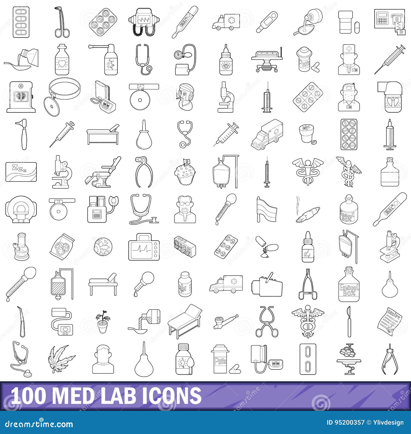 100 Med Lab Icons Set, Outline Style Stock Vector - Illustration of ...