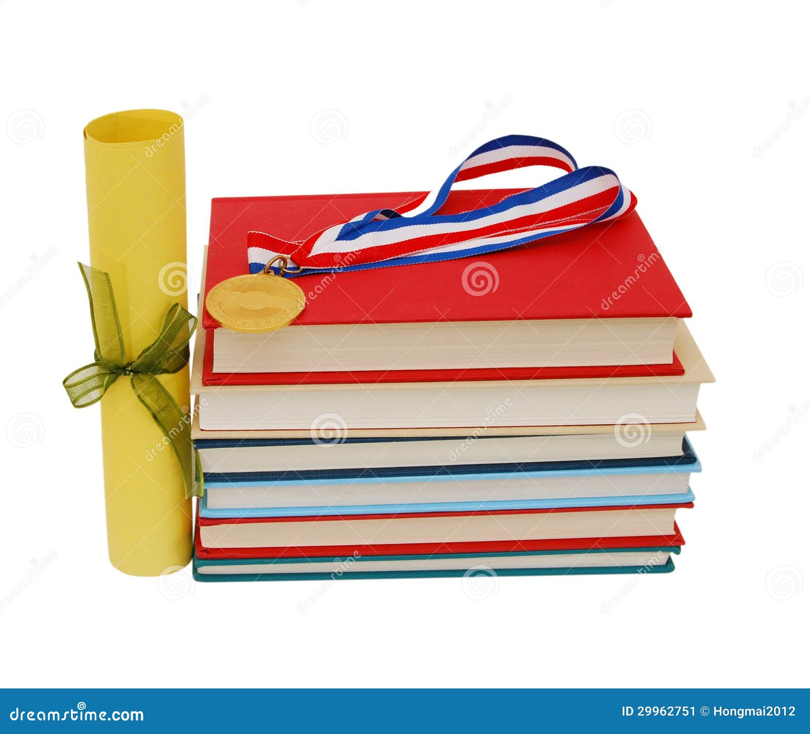 Medal, diploma and books stock image. Image of background - 29962751