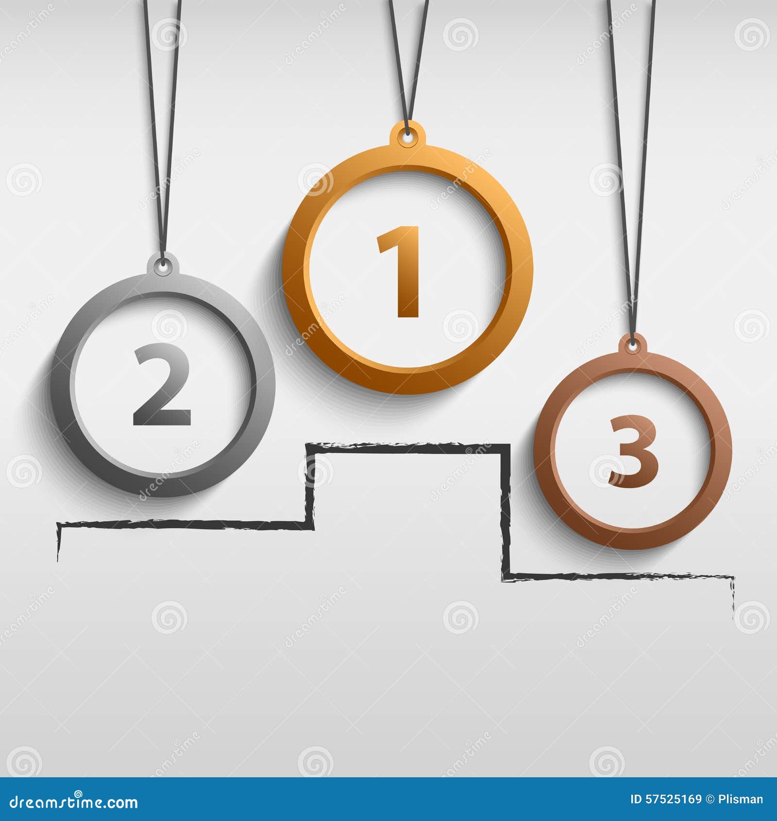 Medal Gold Silver Bronze With Podium Finish Template Cartoon Vector ...