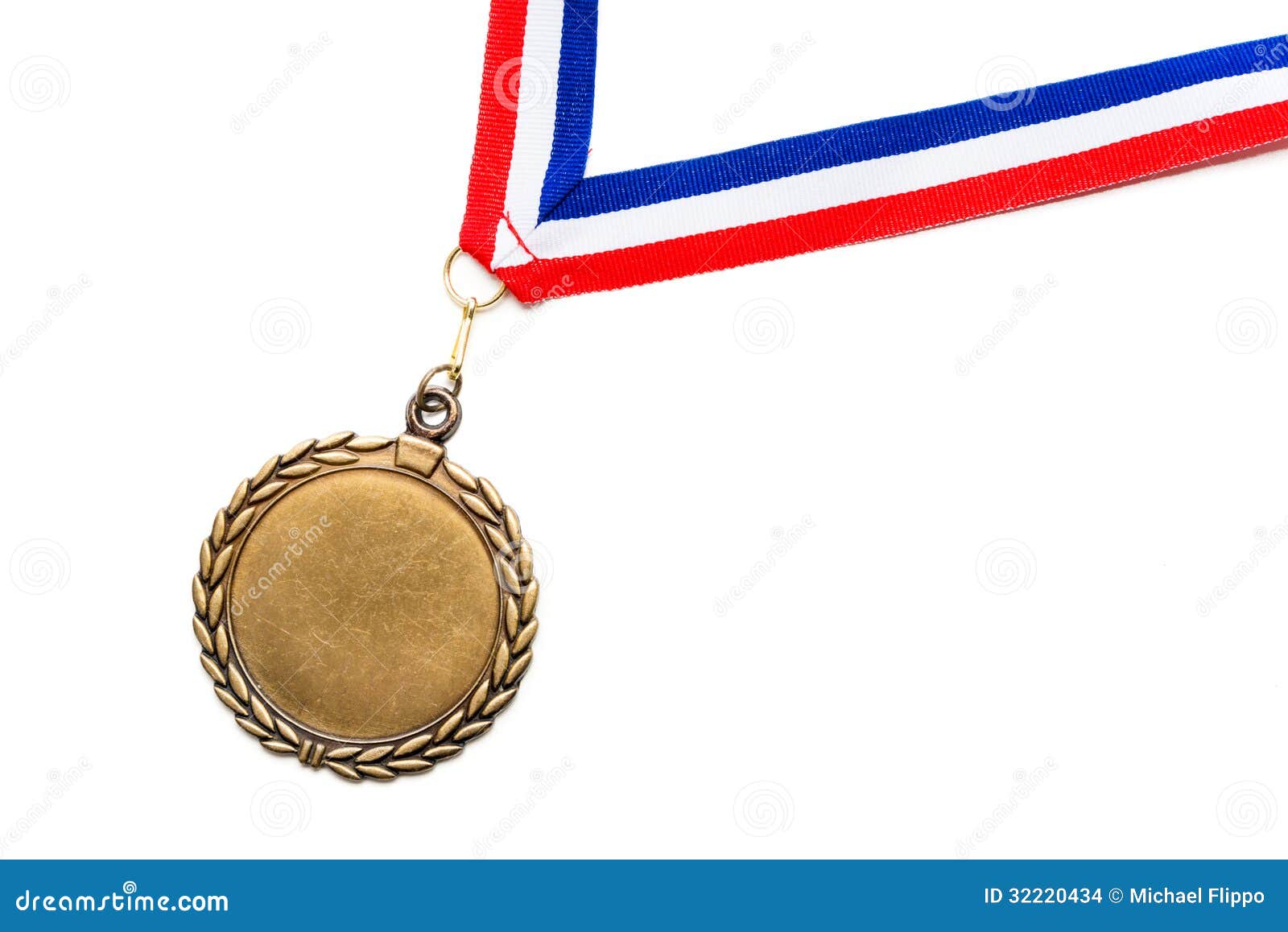 Medal on a Red, White and Blue Ribbon Stock Photo - Image of metallic ...