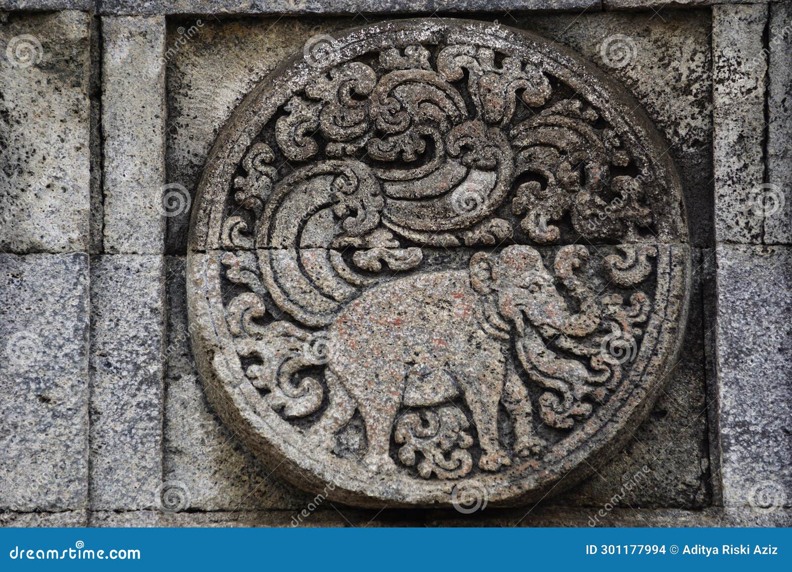 Medallion in the Penataran Temple with Animal Reliefs Stock Photo ...