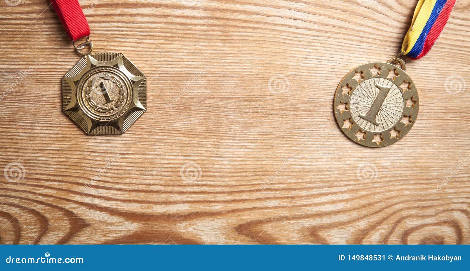 Medals Awards for Winner on Wood Background Stock Image - Image of ...