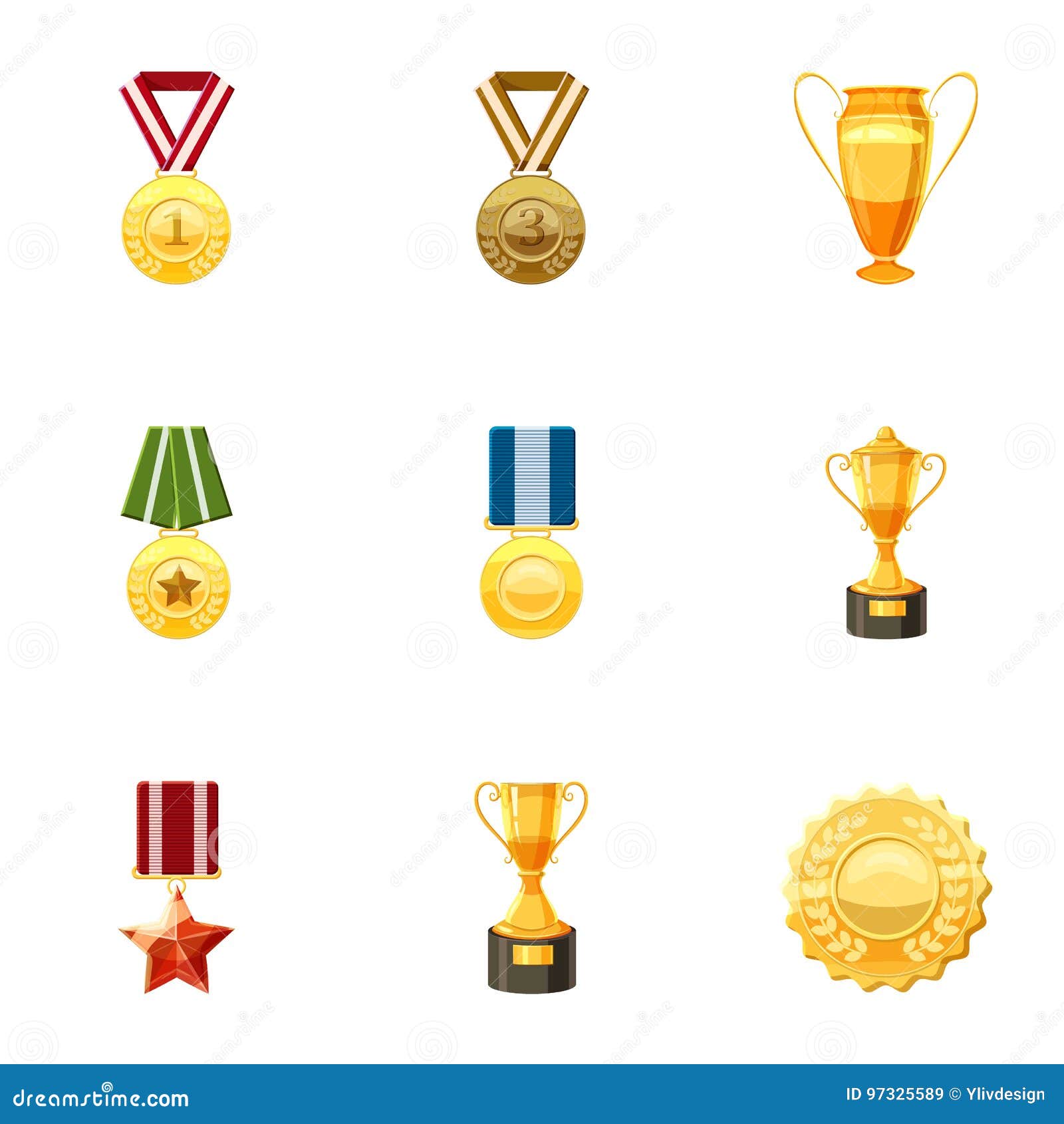 Medals Icons Set, Cartoon Style Stock Vector - Illustration of jury ...