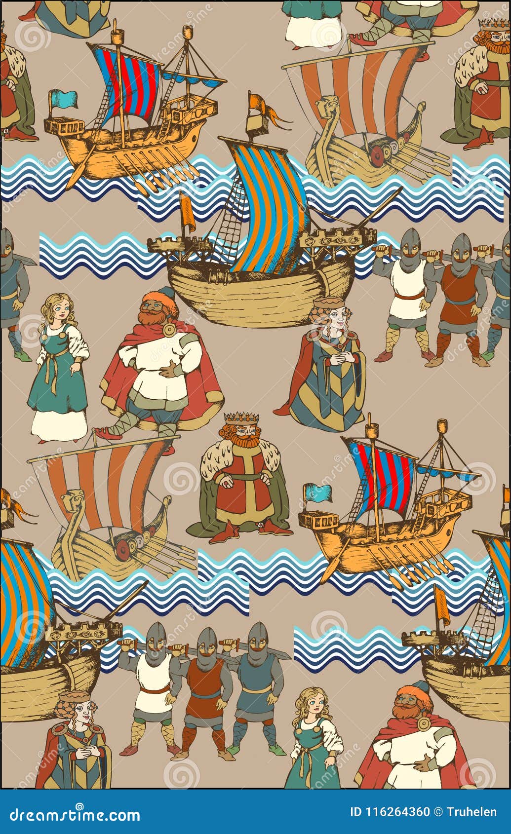 Medeltida Folk Vikingar Konung, Qween Vektor Illustrationer ...