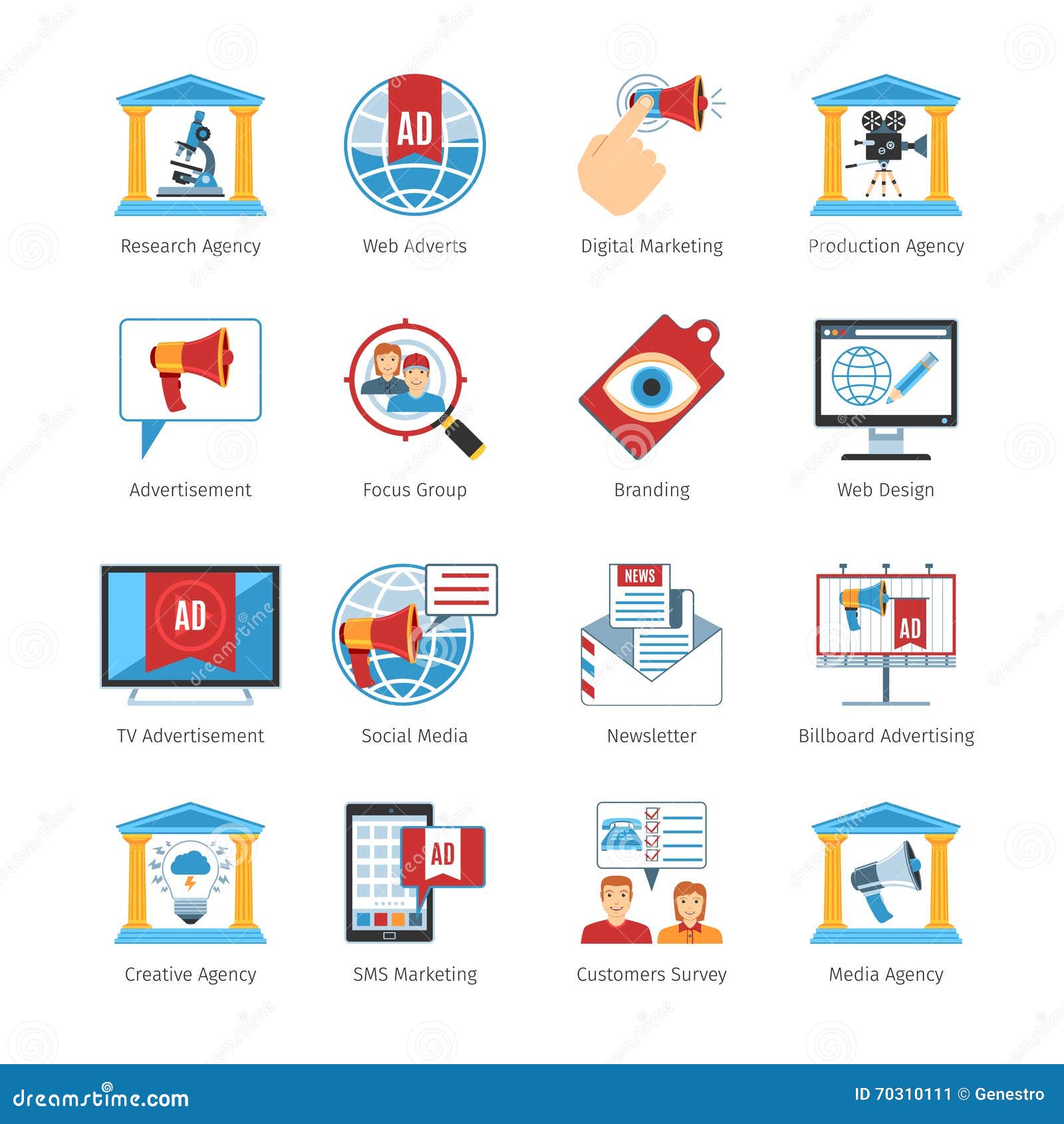 Media Advertising Flat Design Icons Stock Vector - Illustration of ...