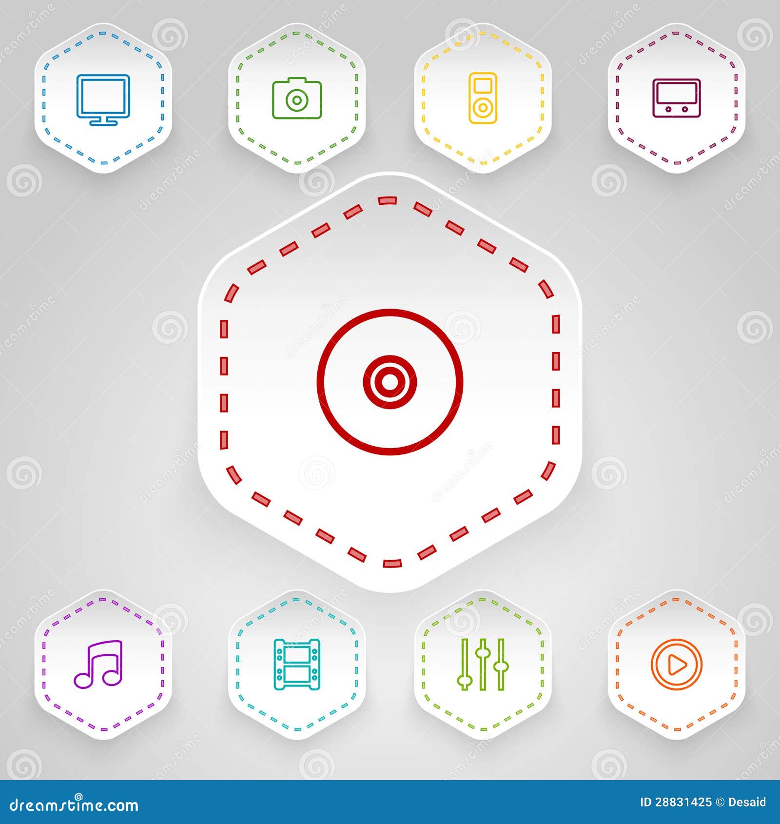 Media badges stock vector. Illustration of color, disk - 28831425