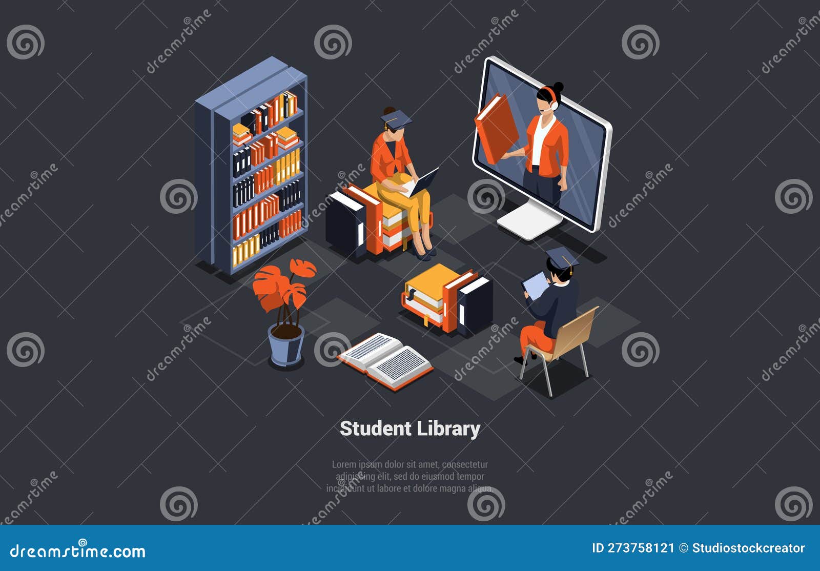 Media Book Library. Characters Reading Books Online on Laptop and ...