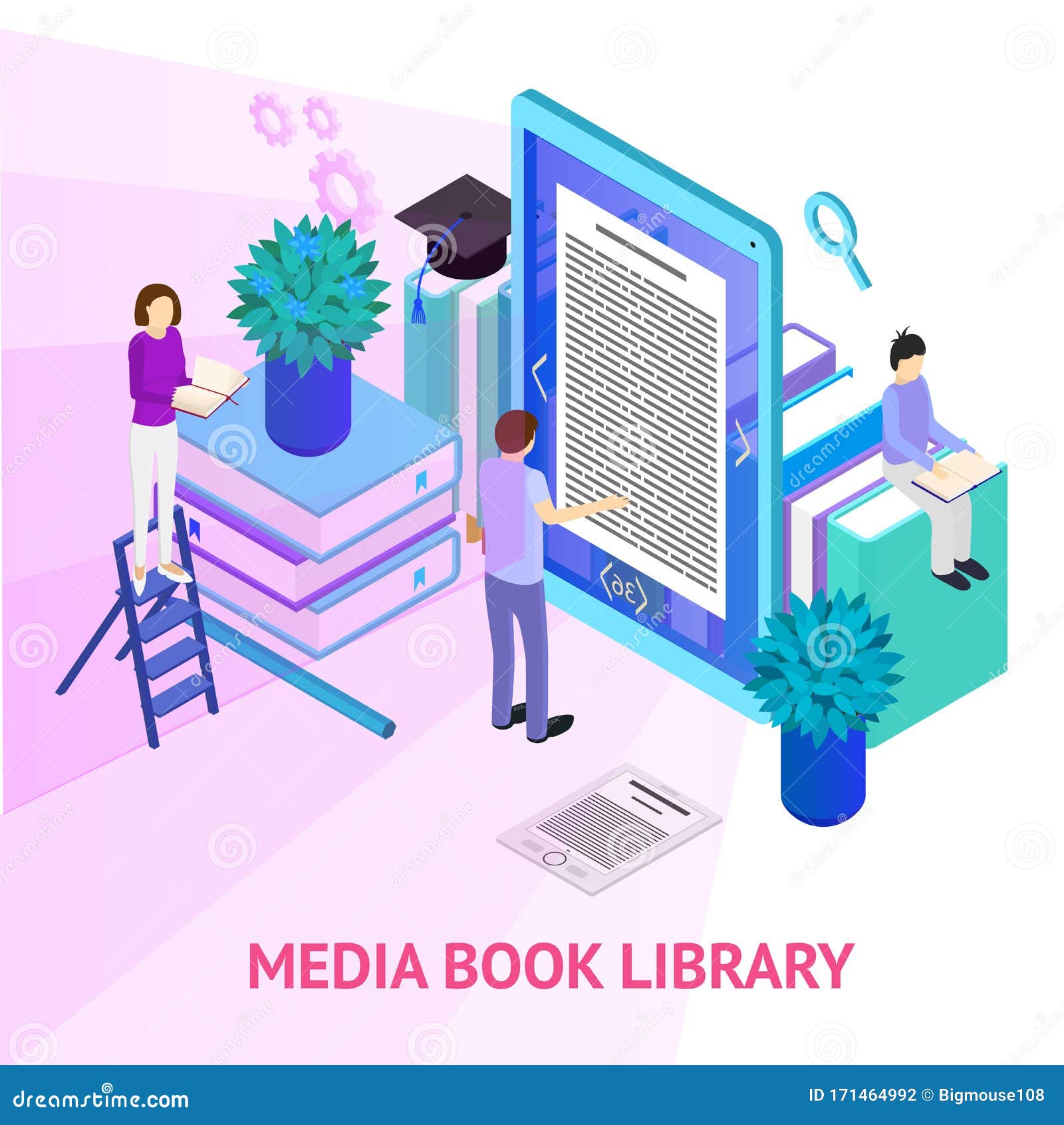 Media Book Library Concept Card 3d Isometric View. Vector Stock Vector ...
