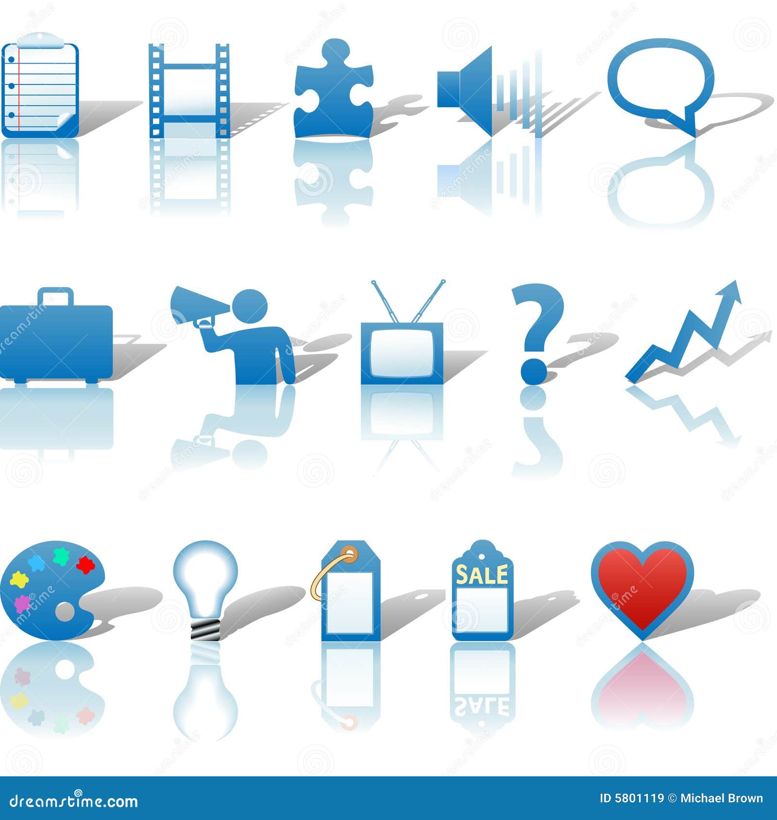 Media Business Icons Reflections Set 3 Stock Vector - Illustration of ...