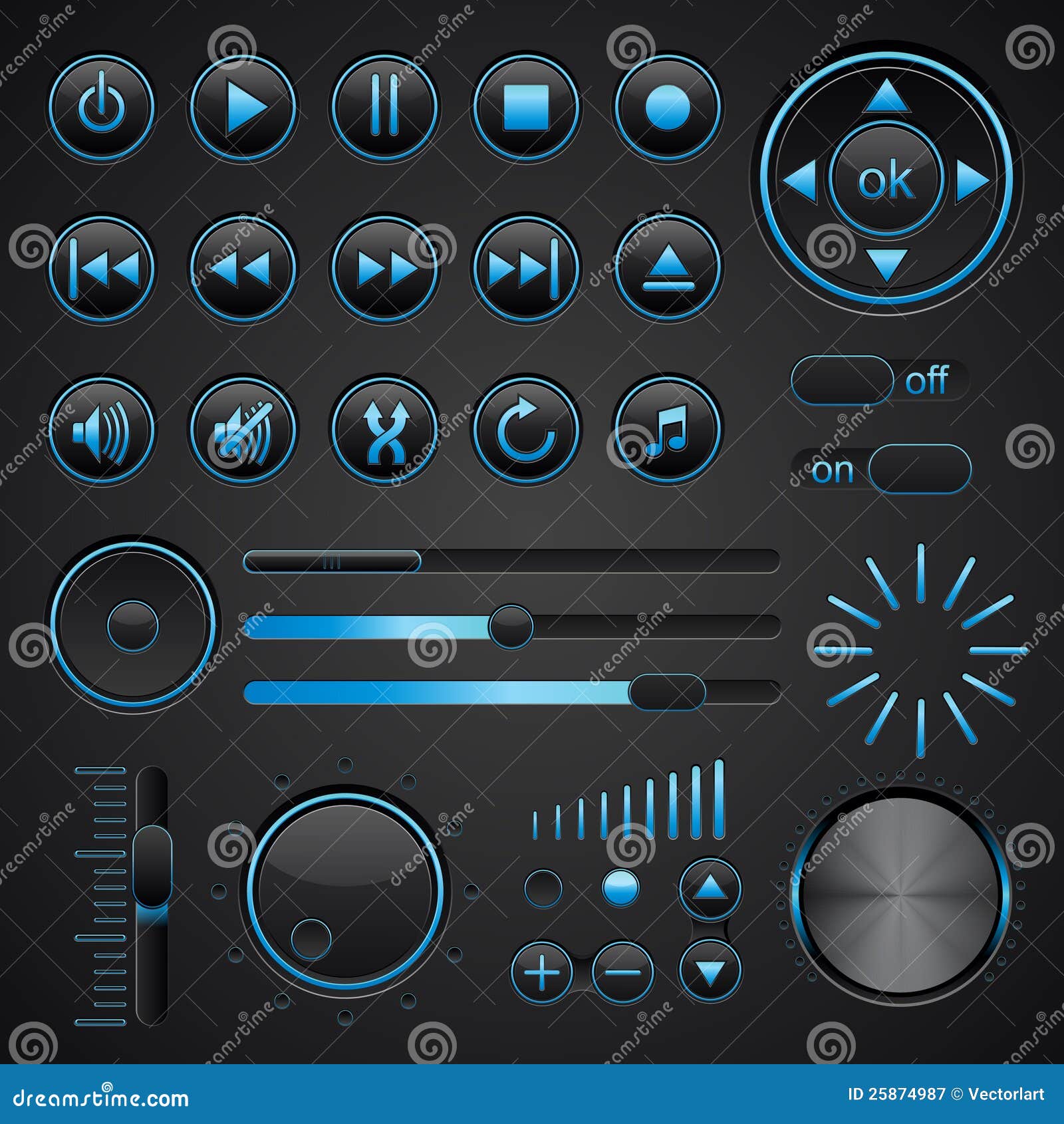 Media buttons stock vector. Illustration of element, plastic - 25874987