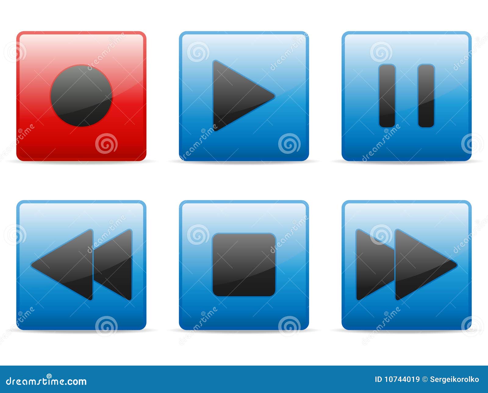 Media buttons set stock vector. Illustration of graphical - 10744019