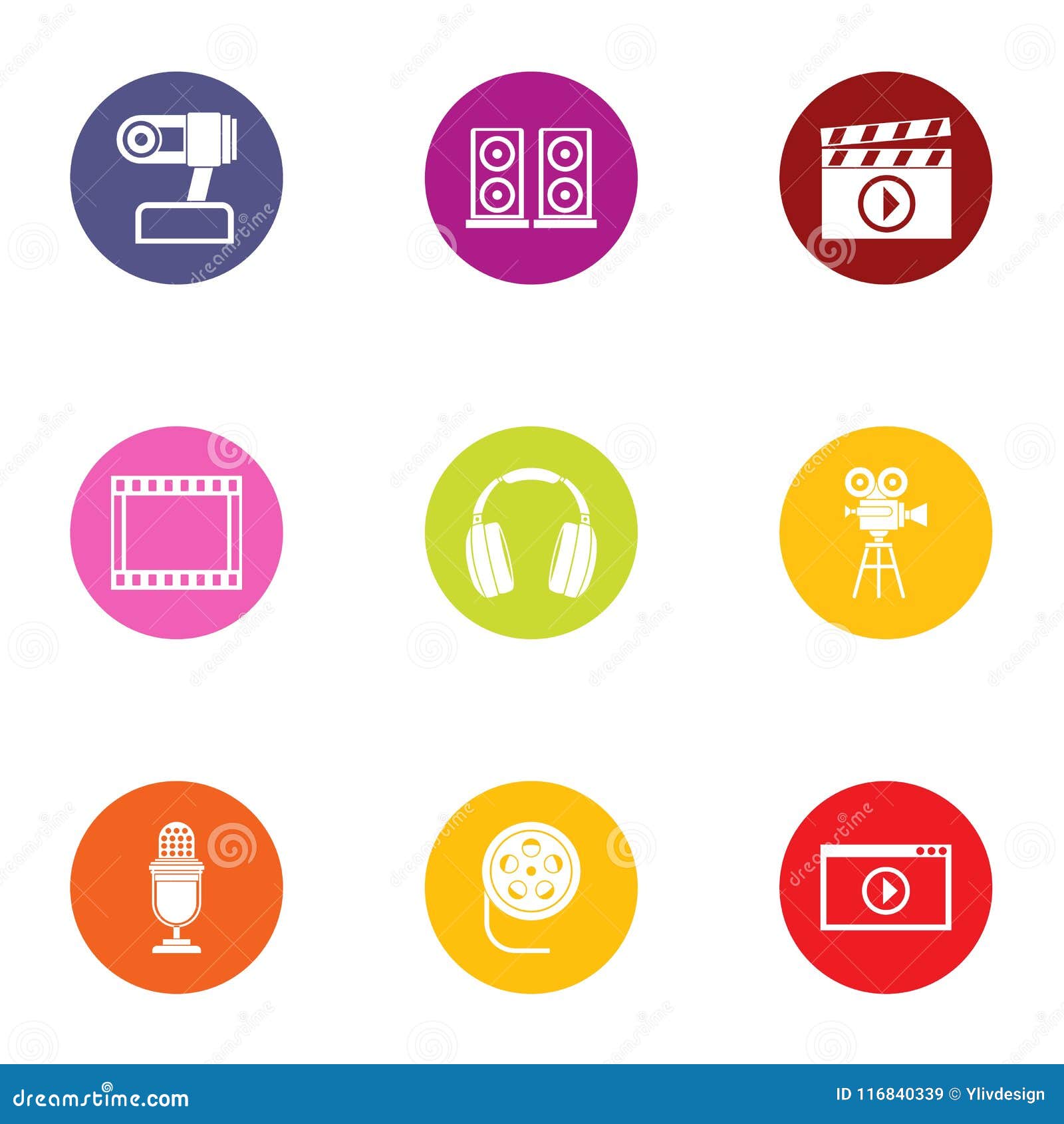 Media Center Icons Set, Flat Style Stock Vector - Illustration of flat ...