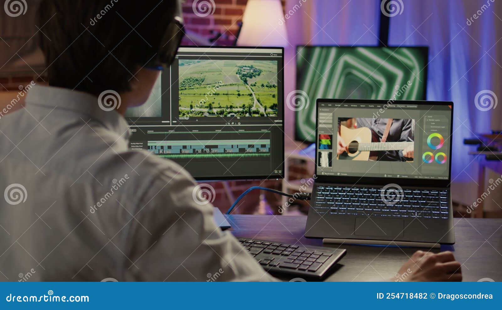 Media Colorist Editing Video Montage on Visual Effects Software Stock ...